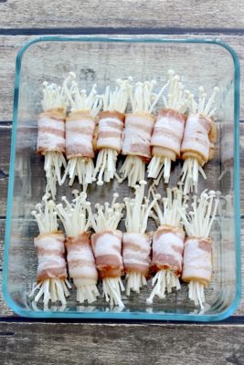 Bacon Wrapped Enoki Mushrooms | bakeologie