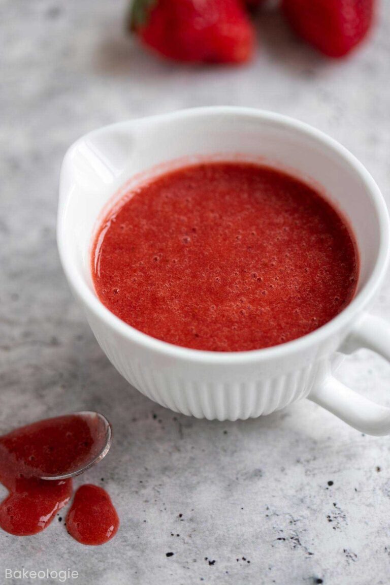 Easy Strawberry Coulis (Strawberry Sauce) | bakeologie